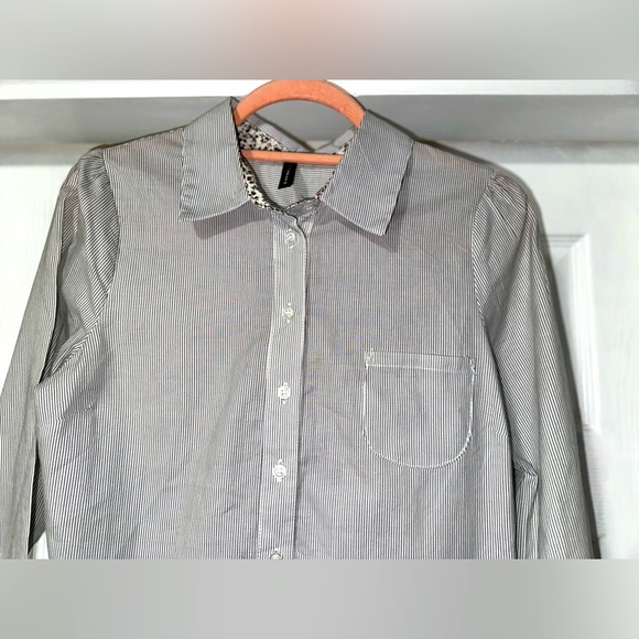 NAF NAF | Tops | Naf Naf Womens Button Down Top White Gray Stripes ...